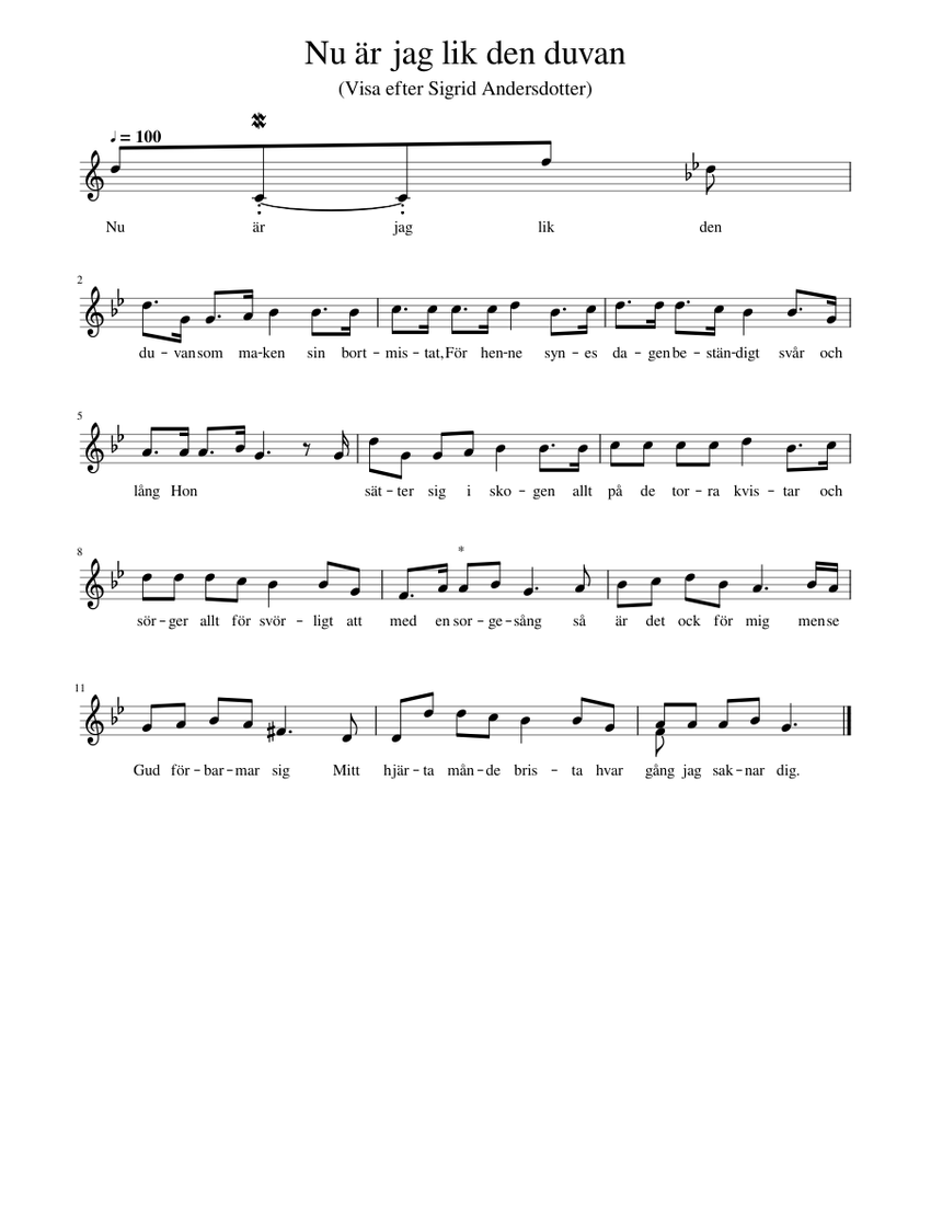 Nu är jag lik den duvan Sheet music for Piano (Solo) Easy | Musescore.com