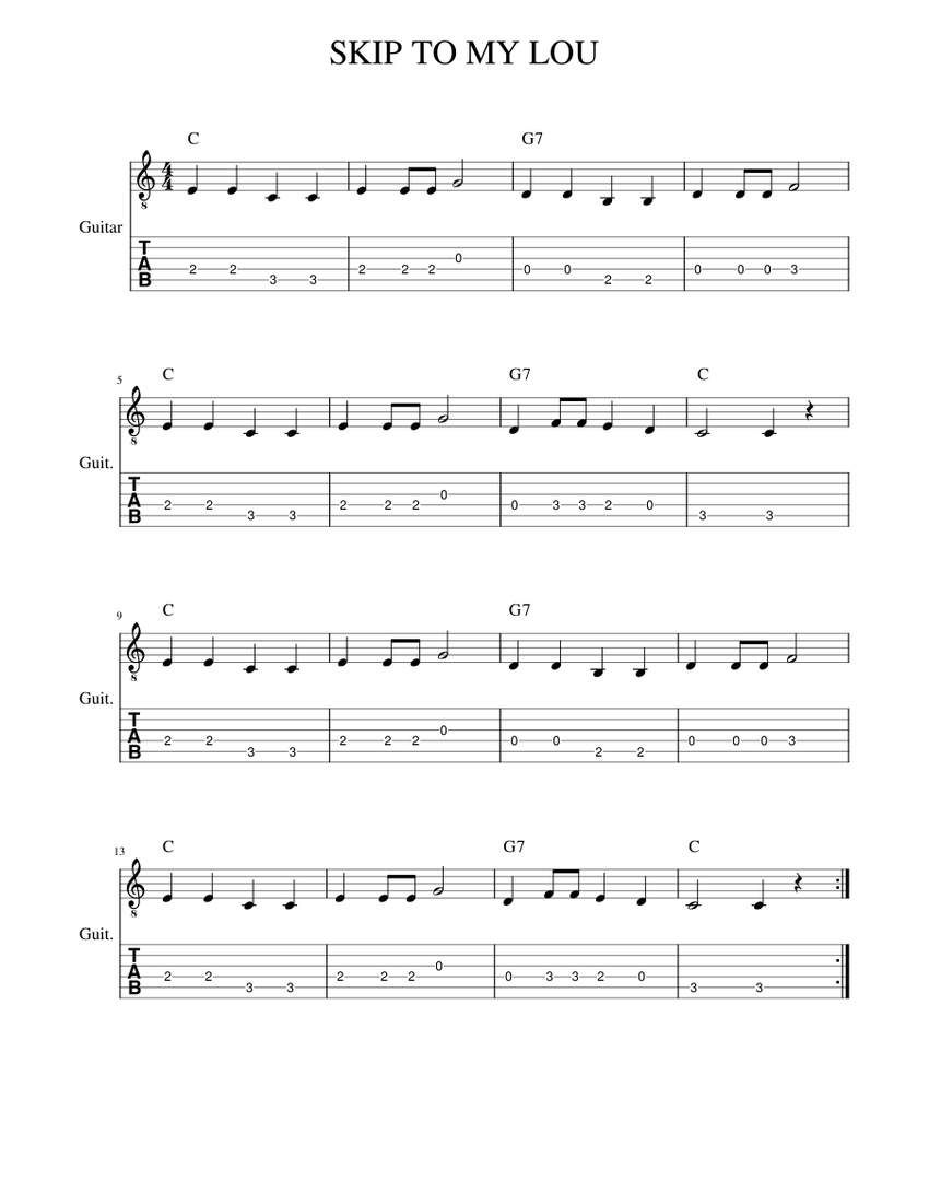 SKIP TO MY LOU | Easy Guitar Lesson for Beginner | Tabs & Chord Chart ...