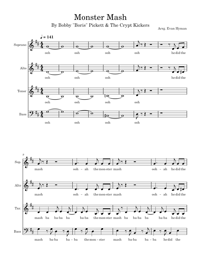 Monster Mash Bobby Boris Pickett and The Crypt-Kickers Sheet music for ...