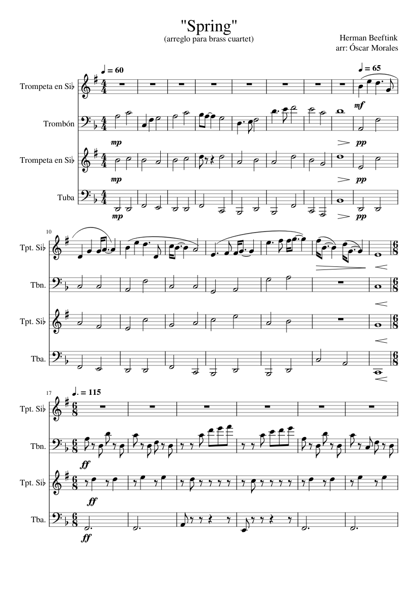 The four seasons - spring – Antonio Vivaldi Spring brass cuartet Sheet ...