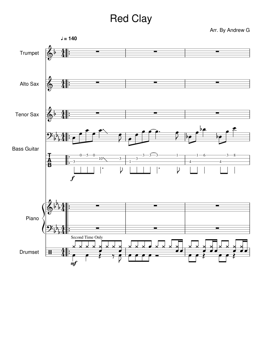 Red Clay Sheet music for Piano, Saxophone alto, Saxophone tenor ...