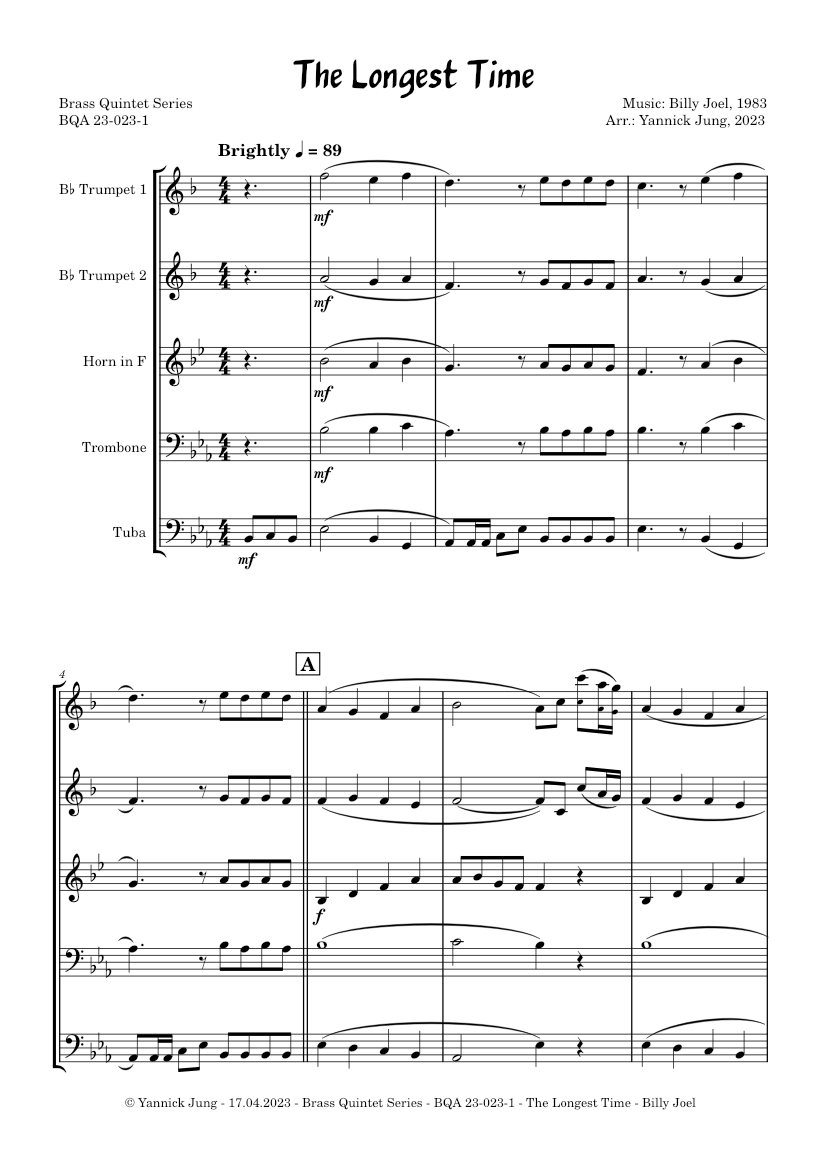 The Longest Time - Billy Joel Sheet Music for Trombone, Tuba, French ...