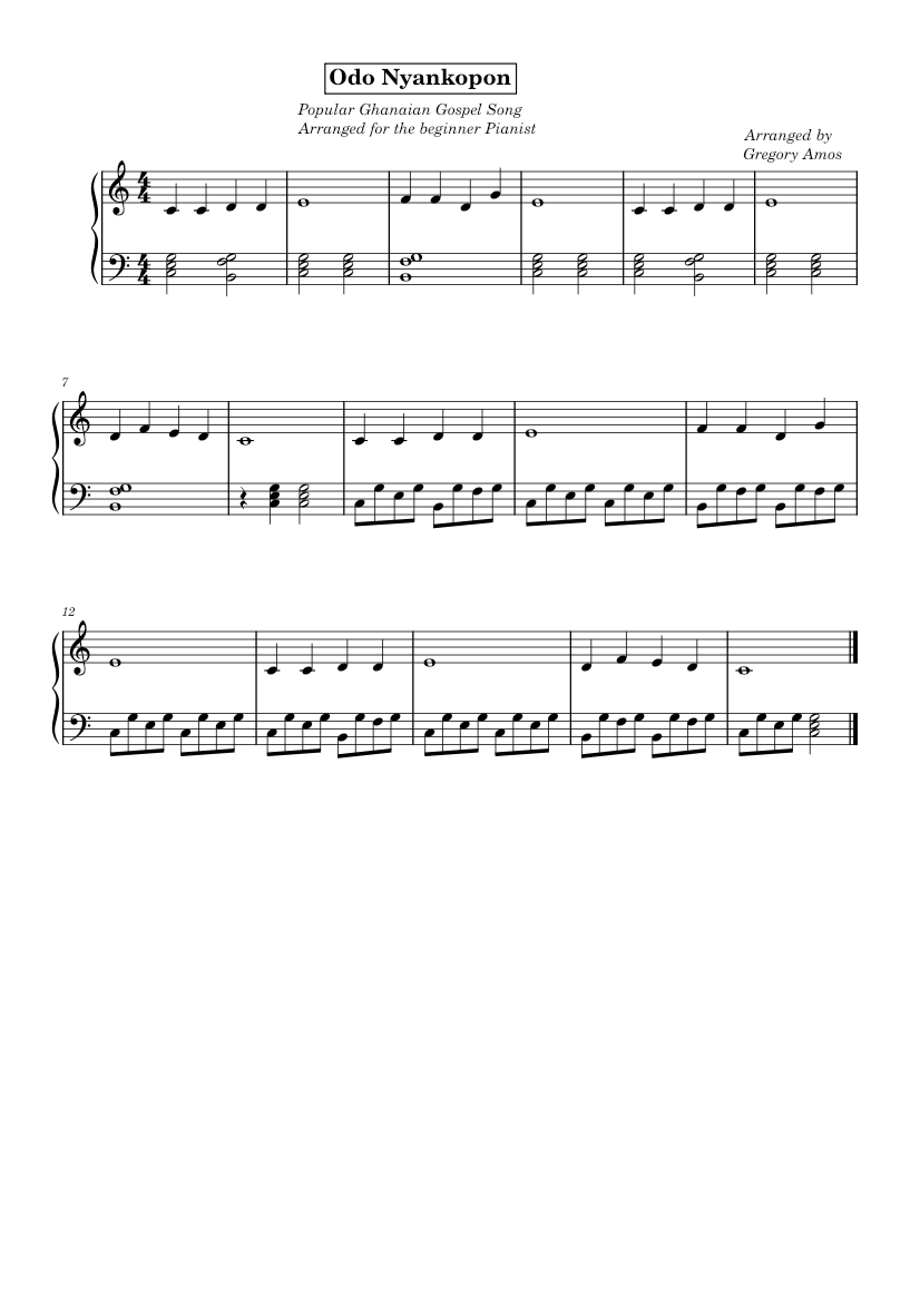 Odo Nyankopon Arranged by Gregory Amos Sheet music for Piano (Solo ...