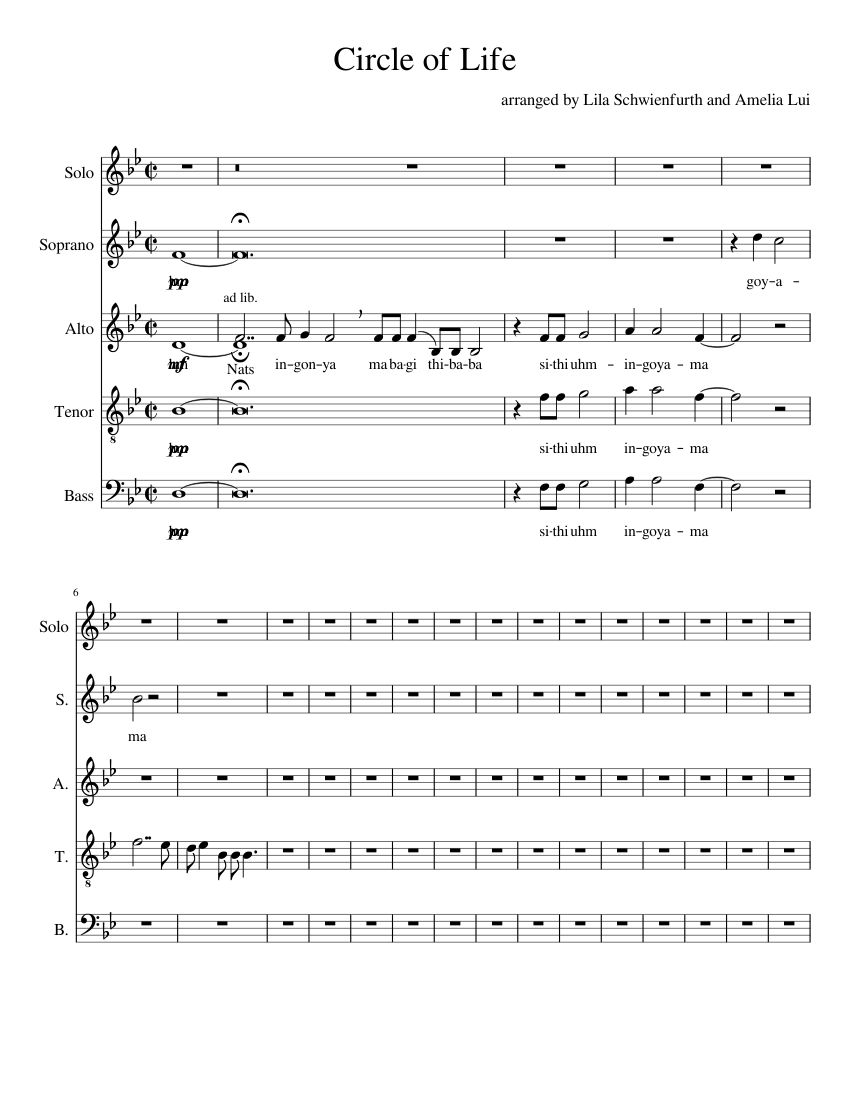 Circle of Life Sheet music for Soprano, Alto, Tenor, Bass voice & more ...