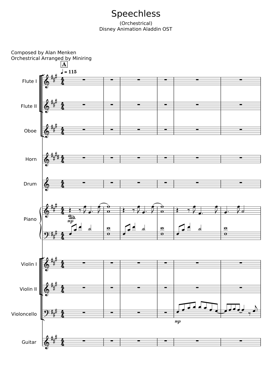 Speechless - Alan Menken Sheet music for Piano, Flute, Oboe, French ...