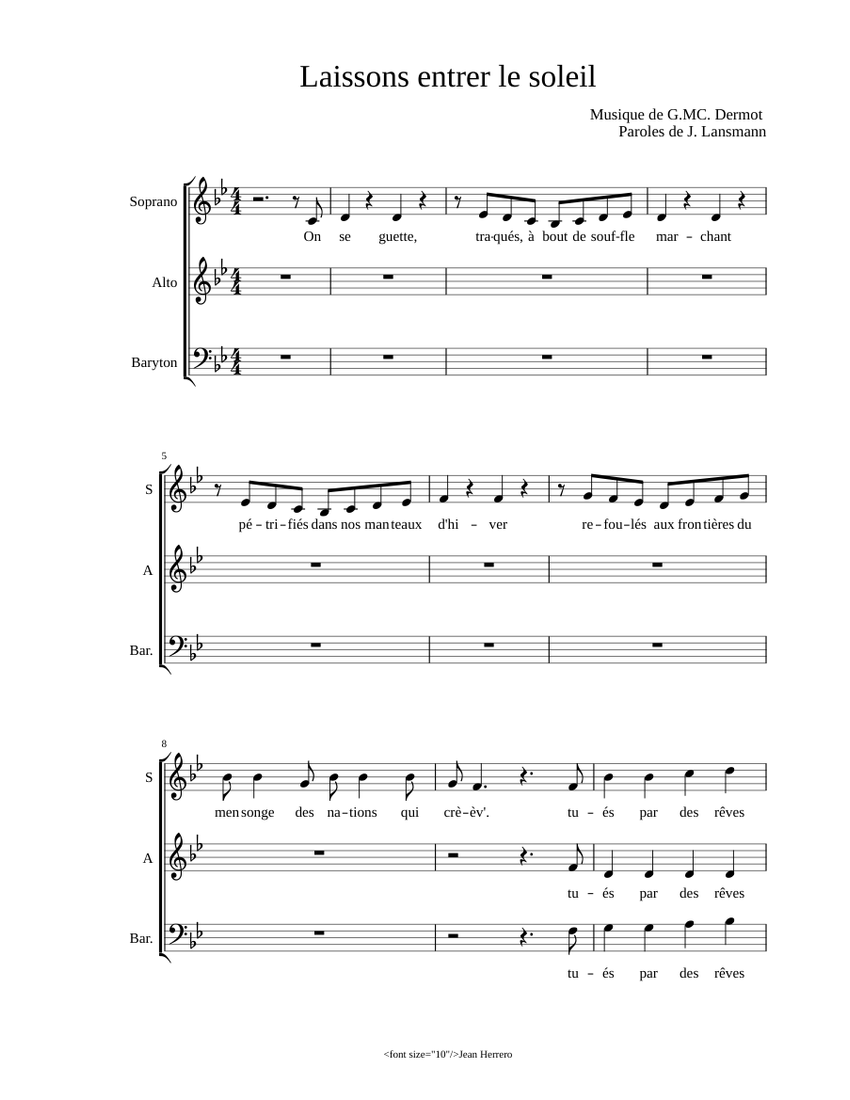 Laissons entrer le soleil Sheet music for Soprano, Alto, Baritone (Choral) | Download and print ...