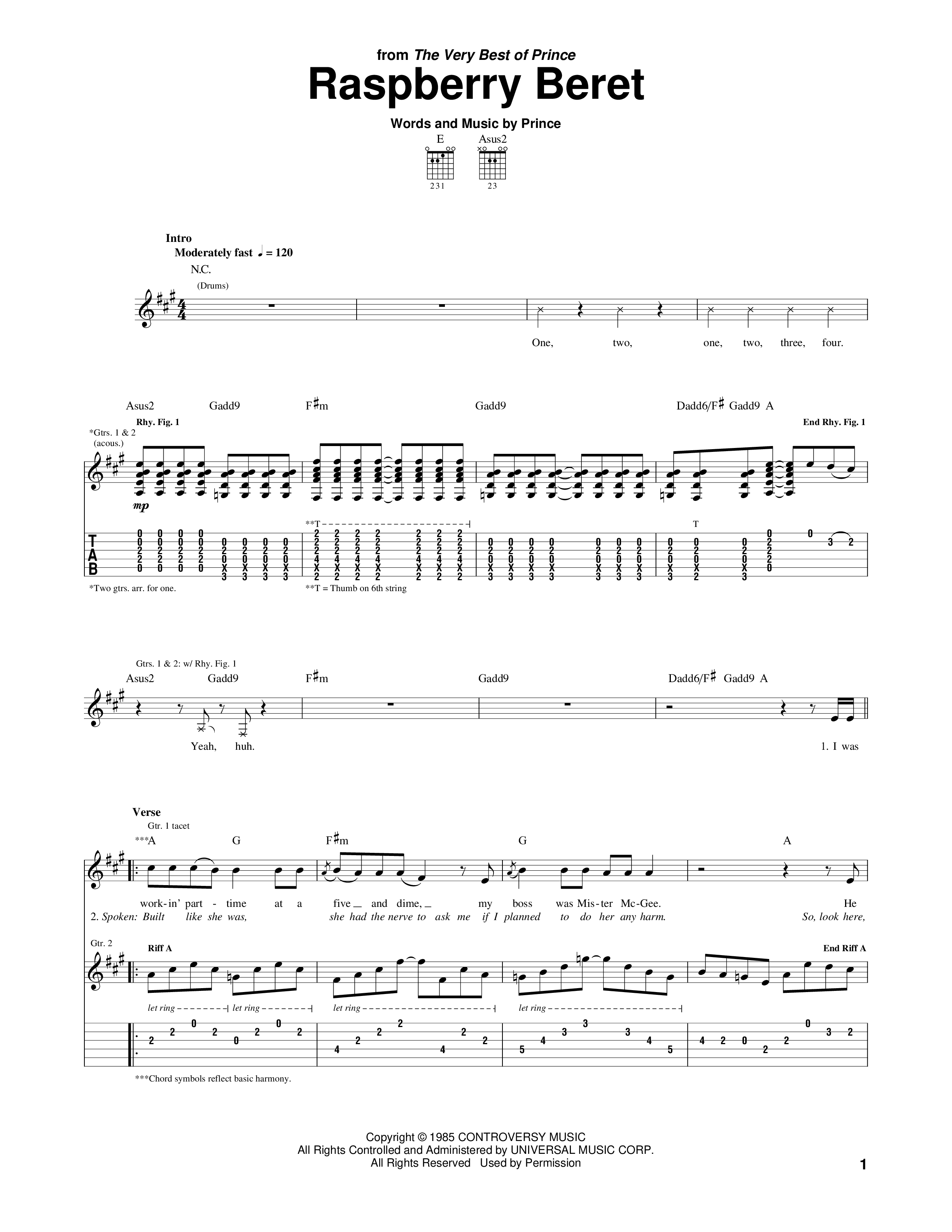 Play Official version of Raspberry beret sheet music by Prince for ...