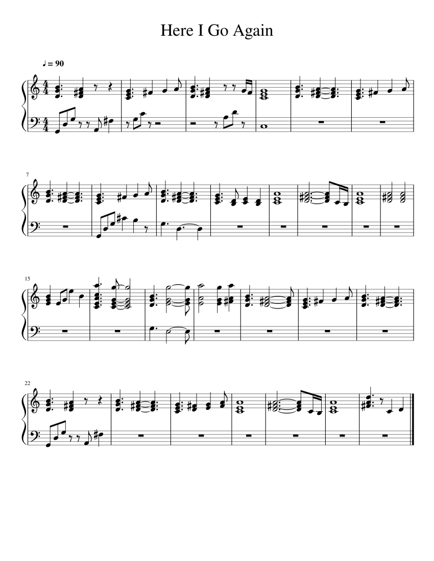 Here I Go Again Sheet music for Piano (Solo) Easy | Musescore.com