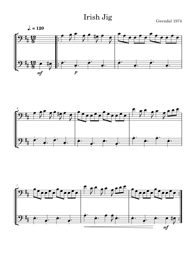 Irish Jig – Gwendal Sheet music for Contrabass, Bass guitar (Mixed Duet ...