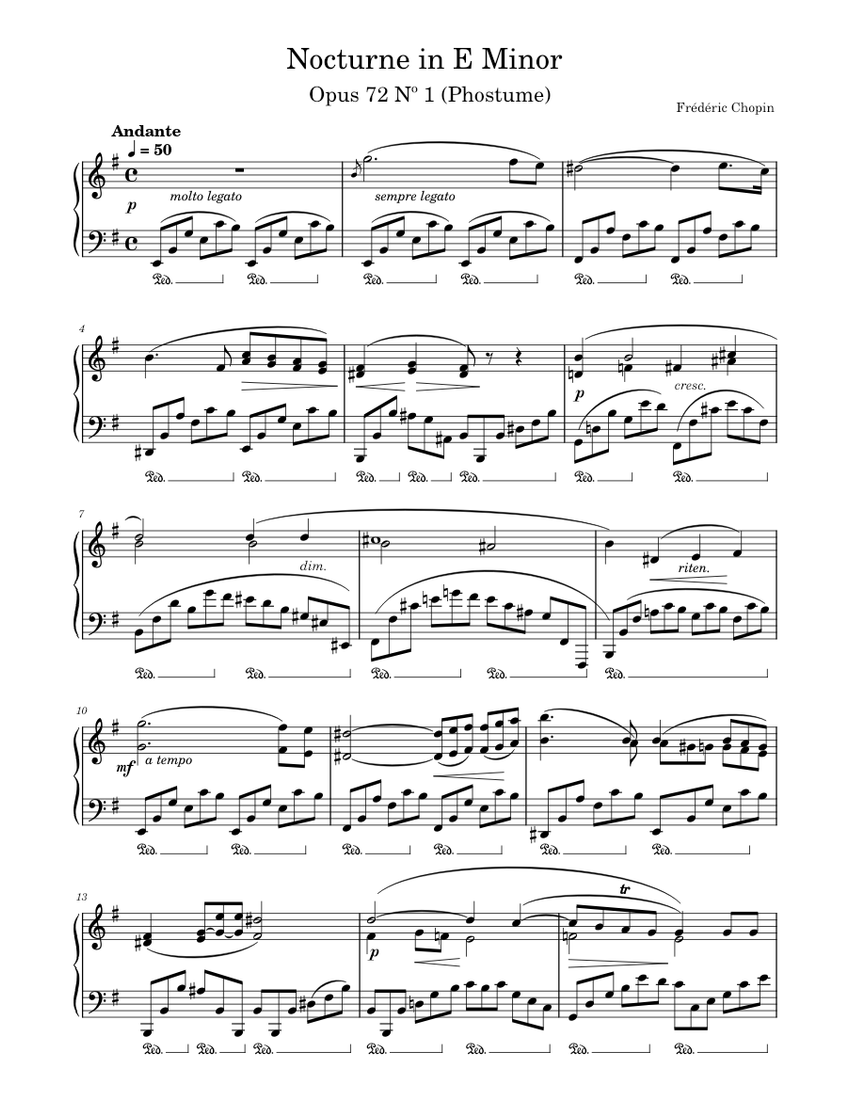 Chopin - Nocturne Opus 72 Nº 1 (E Minor) Sheet music for Piano (Solo) | Download and print in ...