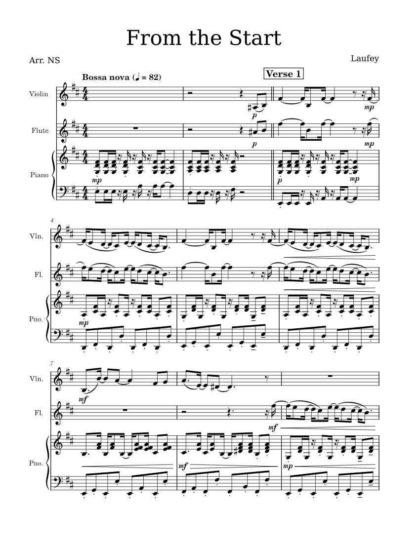 From The Start by Laufey, for Violin, Flute, and Piano Sheet Music for Piano, Flute, Violin ...