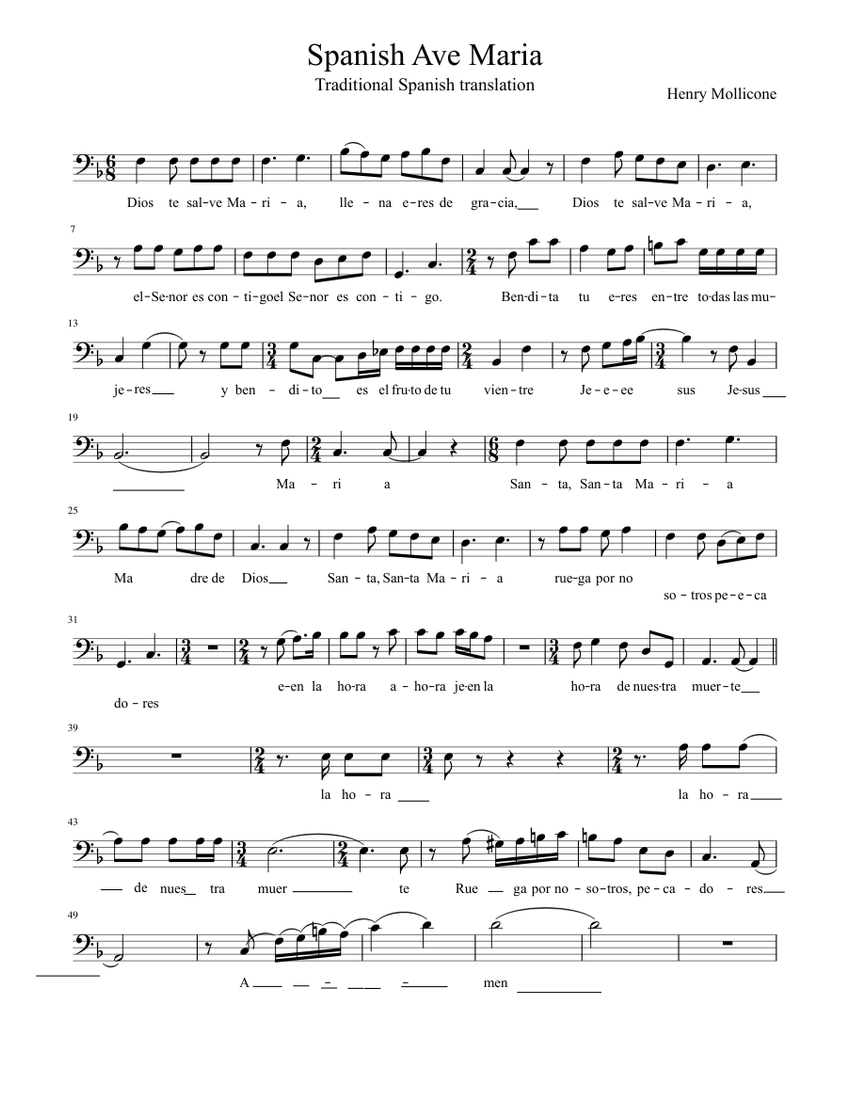 Spanish Ave Maria Sheet music for Bass (Solo) | Download and print in ...