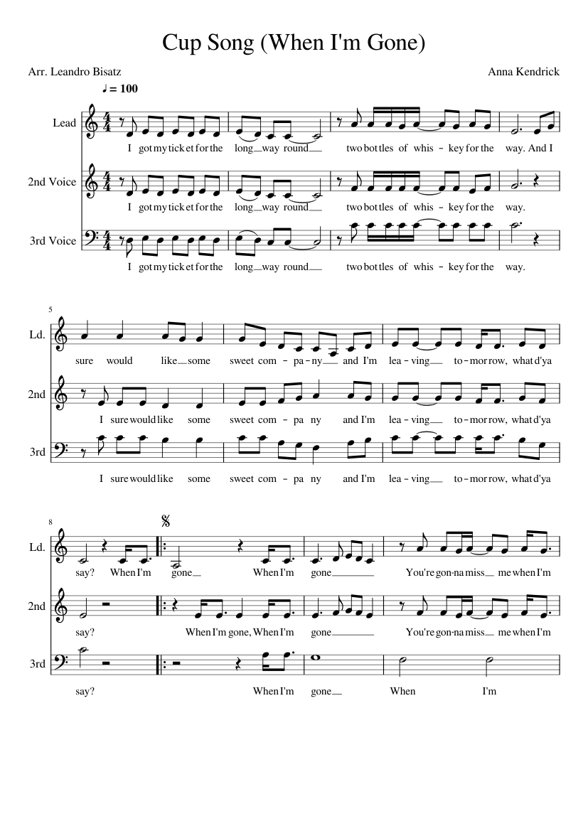 Cup Song (When I'm Gone) Sheet Music for Piano (Mixed Trio) | MuseScore.com