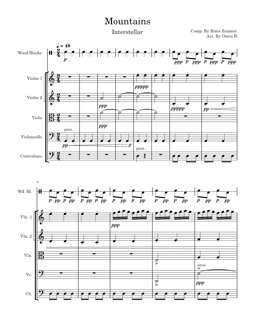 Mountains – Hans Zimmer - Interstellar Sheet music for Violin, Viola ...