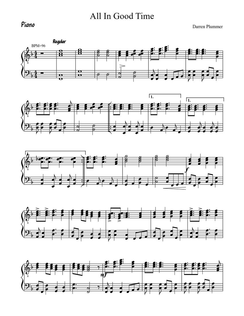 All In Good Time-piano Sheet music for Piano (Solo) | Musescore.com