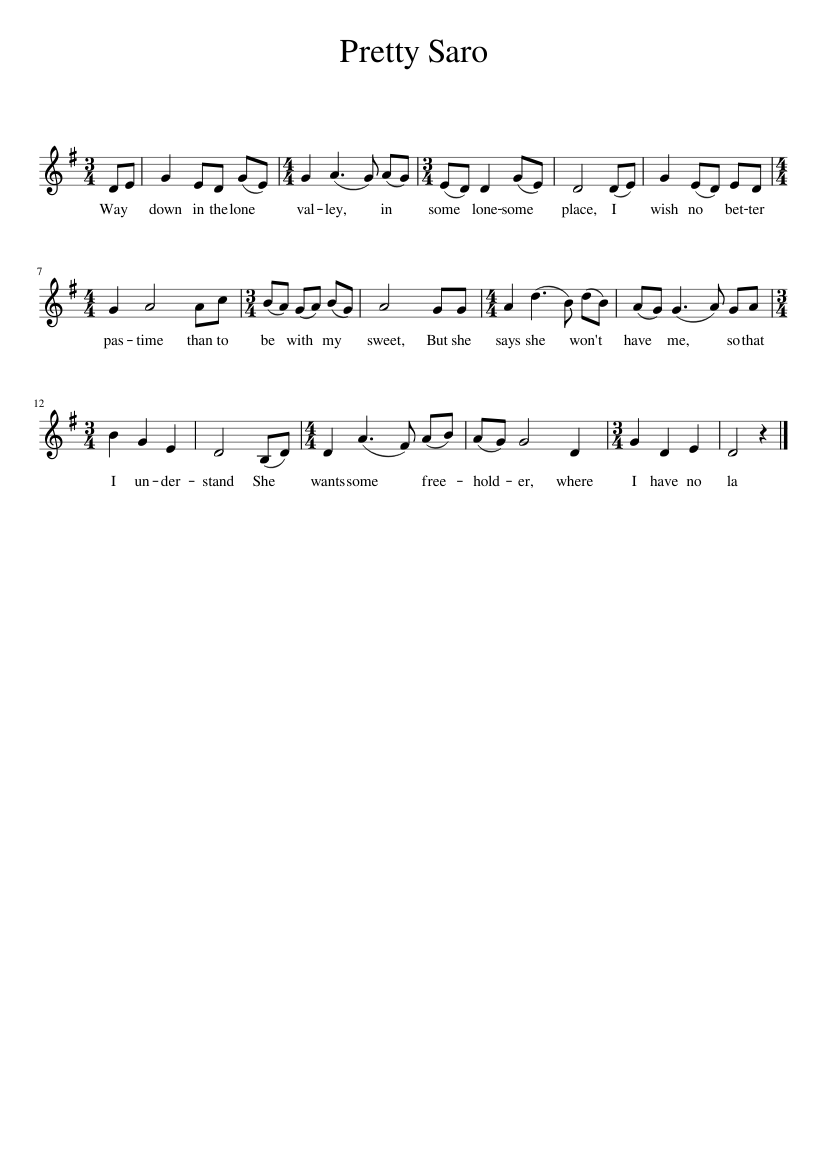 Pretty Saro Sheet music for Piano (Solo) | Musescore.com