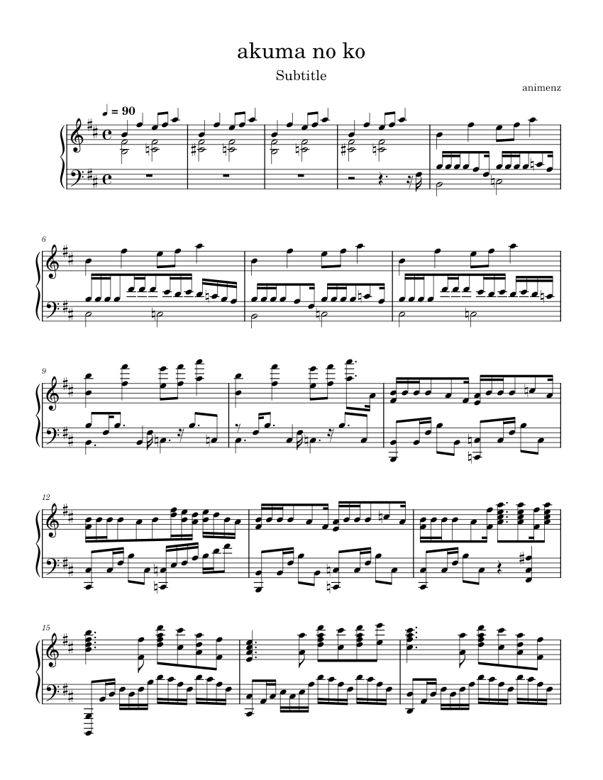 Akuma no Ko Sheet Music for Piano (Solo) | MuseScore.com