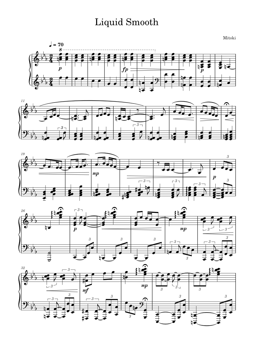 Liquid smooth – Mitski Sheet Music for Piano (Solo) | MuseScore.com