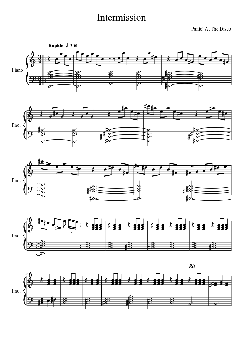 Intermission - Panic! At the Disco Sheet music for Piano (Solo) Easy ...