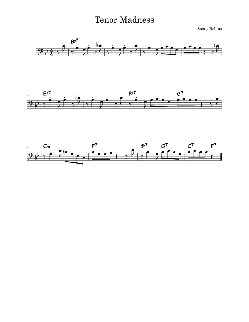 Tenor madness – Sonny Rollins Tenor Madness Sheet music for Piano (Solo ...