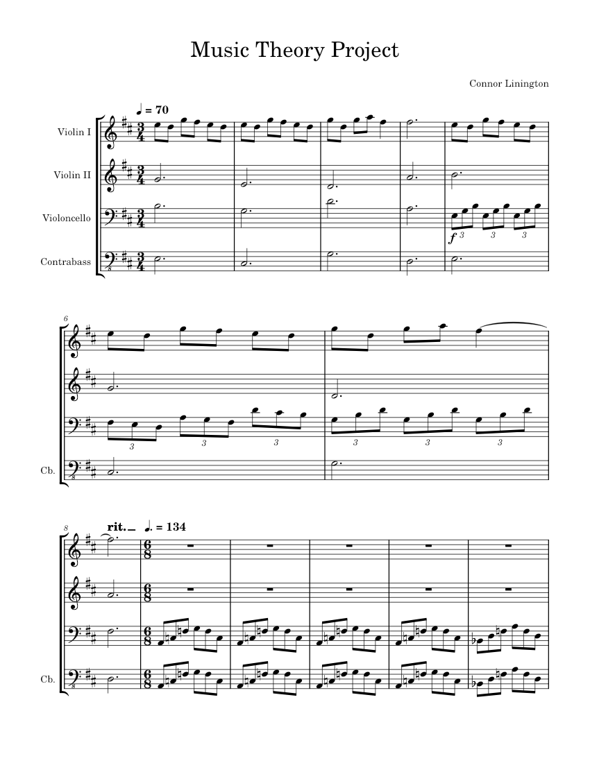 Music Theory Project Sheet music for Violin, Cello, Woodwinds (other ...