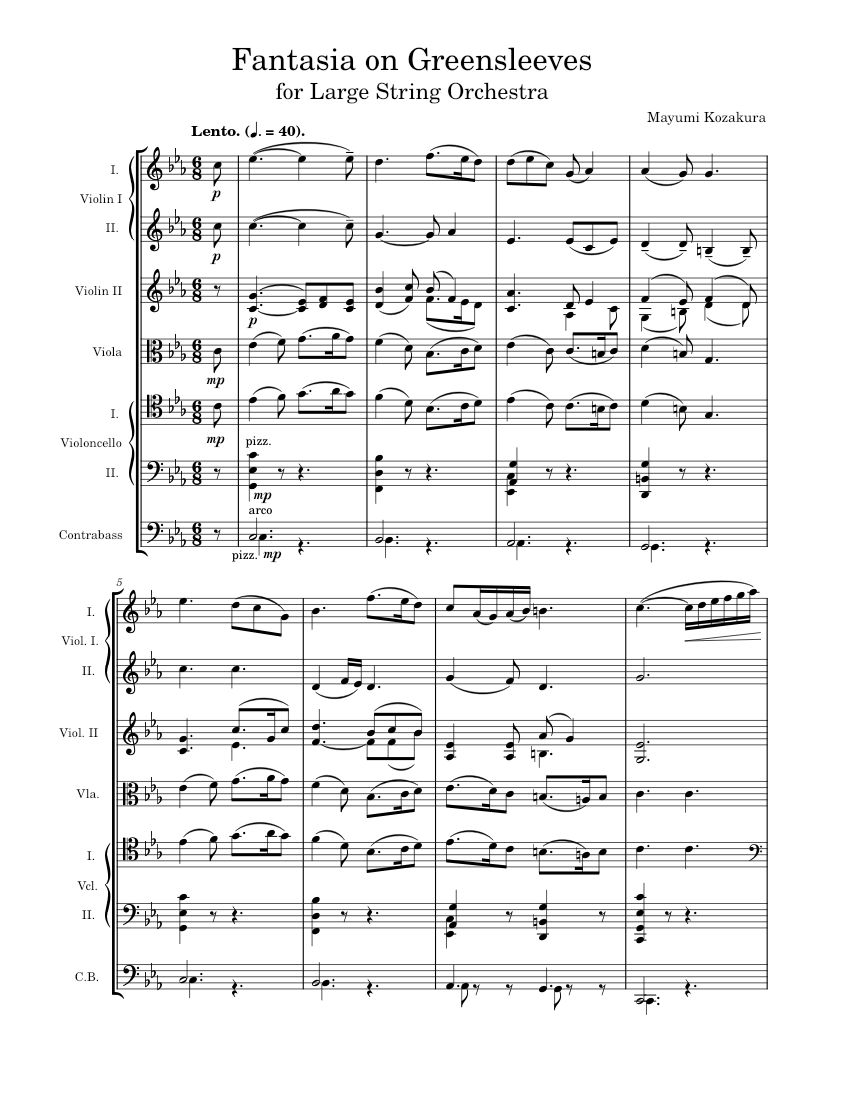 Fantasia on Greensleeves Sheet music for Strings group (String Ensemble) | Musescore.com