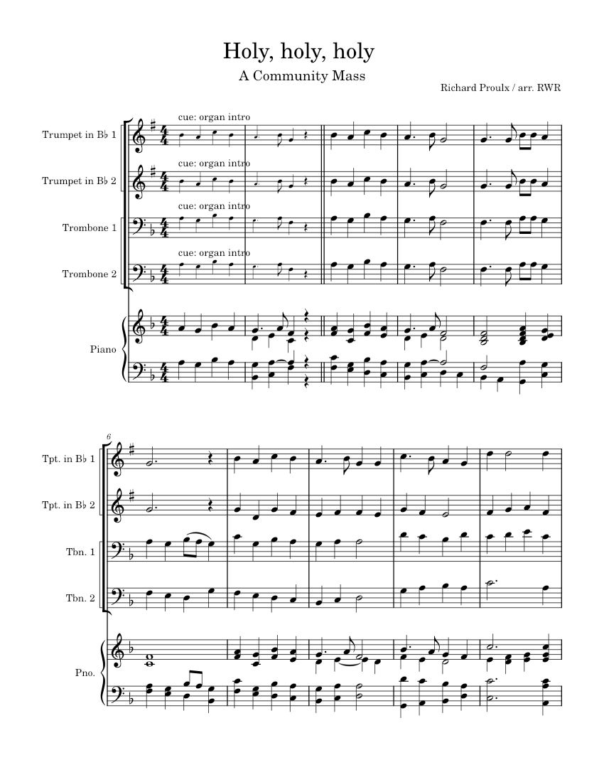 Holy, holy, holy from A Community Mass – Richard Proulx Sheet music for Piano, Trombone, Trumpet ...
