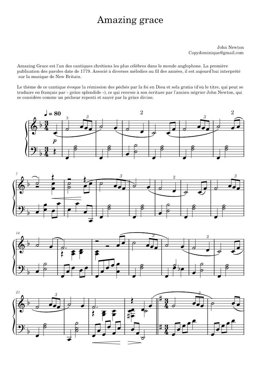 Amazing grace Sheet Music with Chords for Piano (Solo) Easy | MuseScore.com