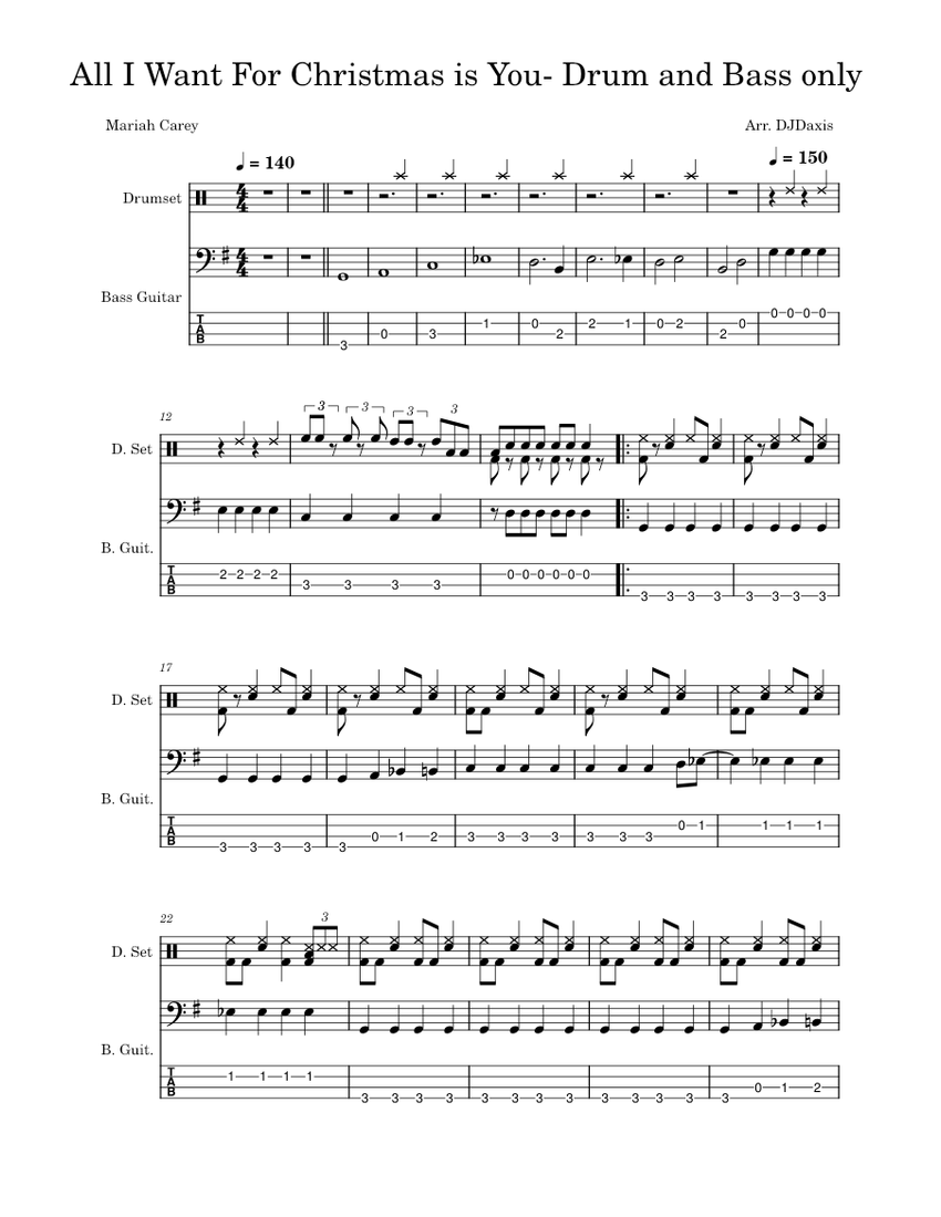 All I Want For Christmas is You (Drum and Bass only) Mariah Carey Sheet ...