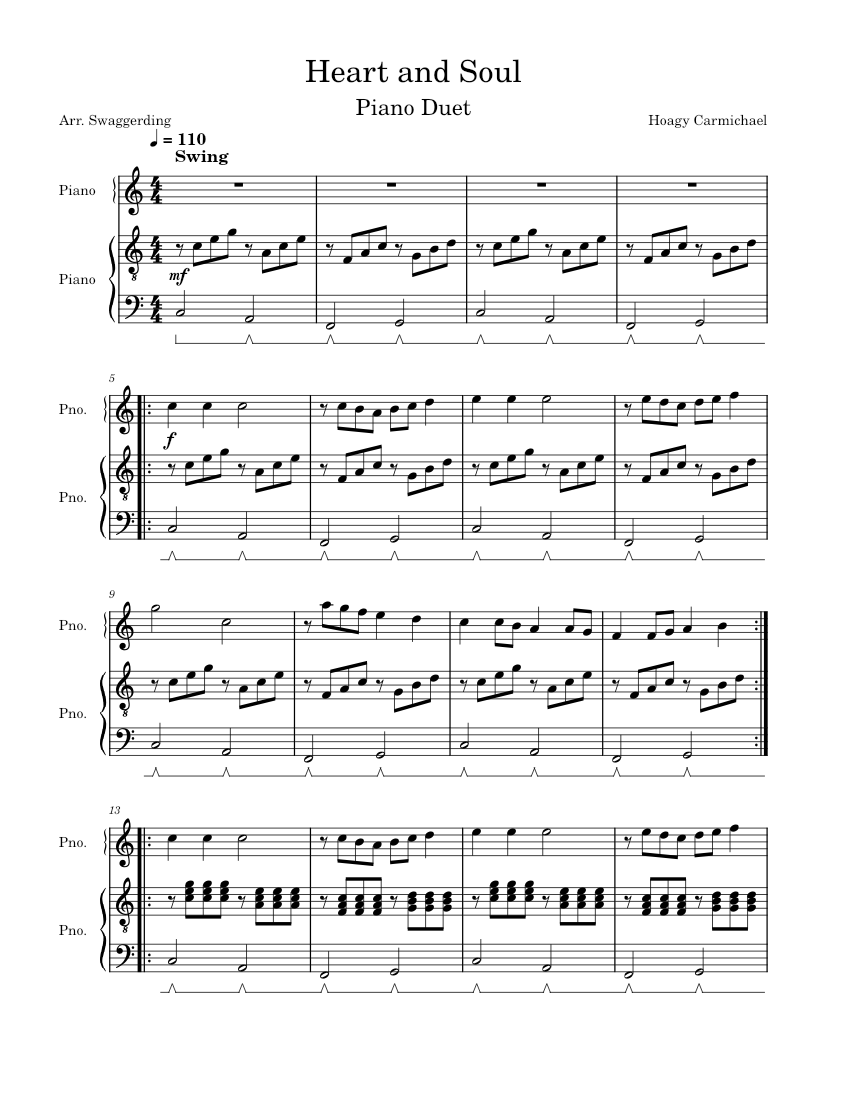Heart and soul – Hoagy Carmichael (Piano Duet/Four-Hand) Sheet music ...