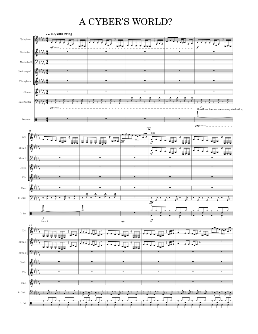 A CYBER'S WORLD? – Toby Fox Sheet music for Vibraphone, Glockenspiel, Bass guitar, Drum group ...