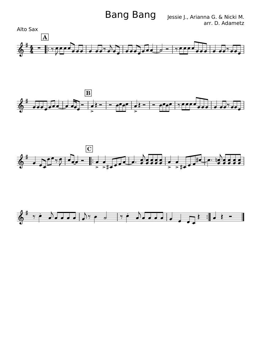 Bang bang - Jessie J Sheet Music for Saxophone alto (Solo) | MuseScore.com