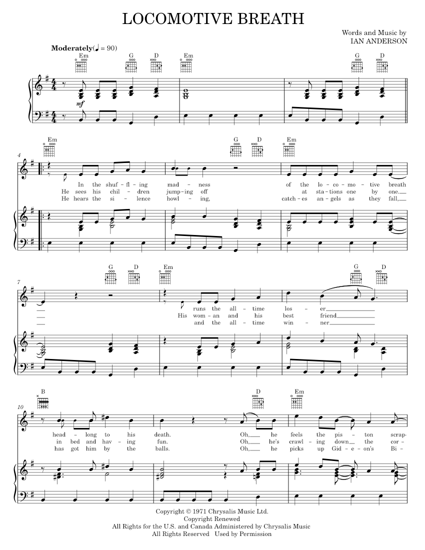 locomotive breath Sheet music for Piano, Vocals: Music Notes