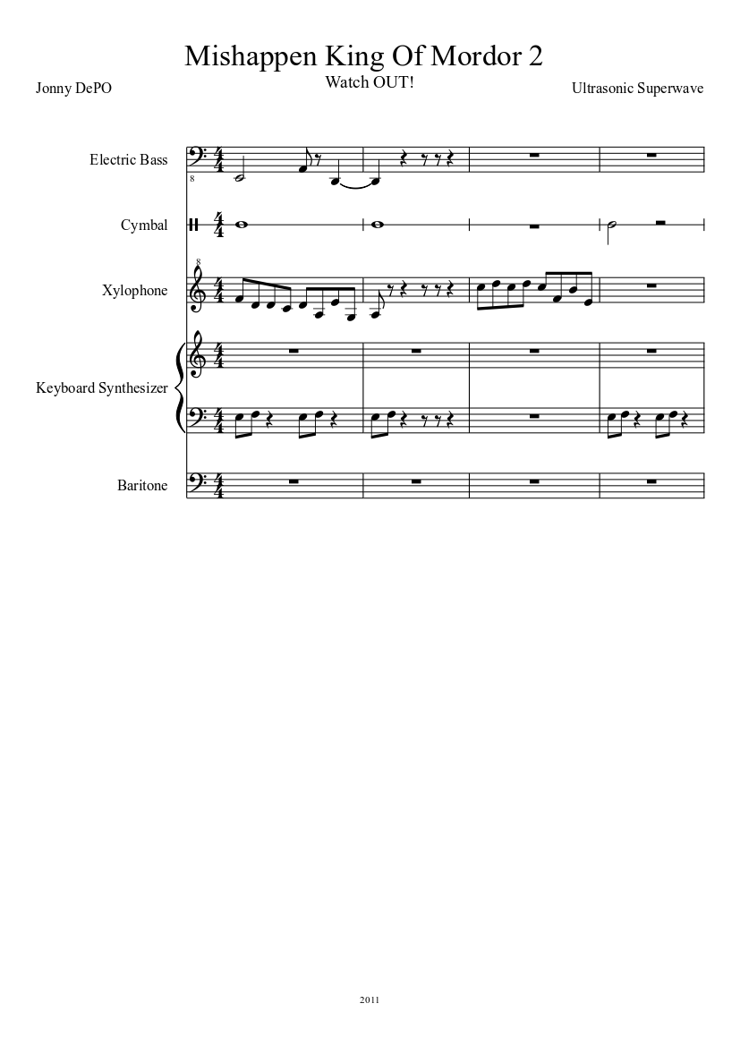 Mishappen King of Mordor Sheet music for Baritone, Crash, Bass guitar ...