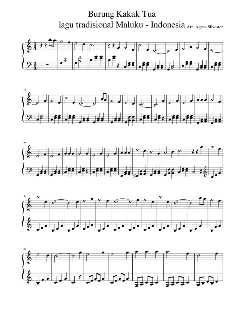 Burung Kakak Tua Lagu Tradisional Maluku Indonesia Sheet music for ...