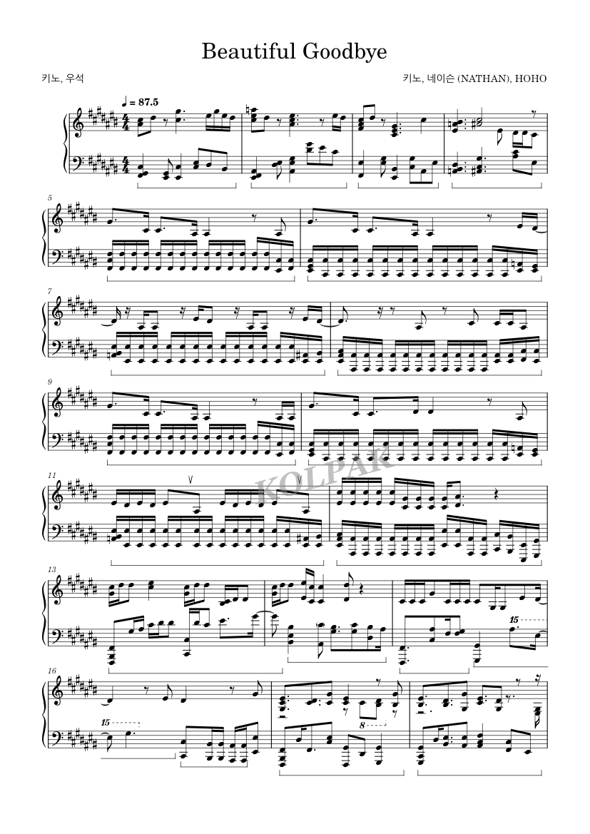 Beautiful Goodbye - 펜타곤 (PENTAGON) Sheet music for Piano (Solo ...