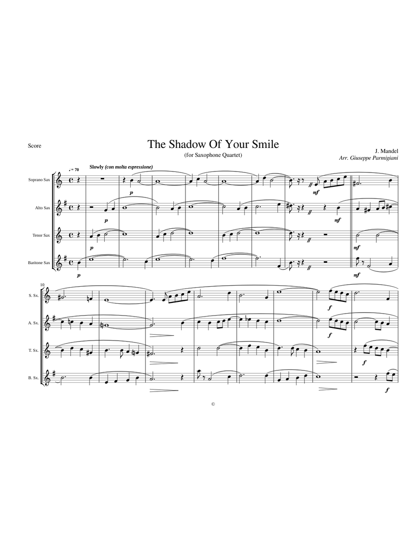 The Shadow Of Your Smile (Sax Quartet) Sheet music for Saxophone alto ...