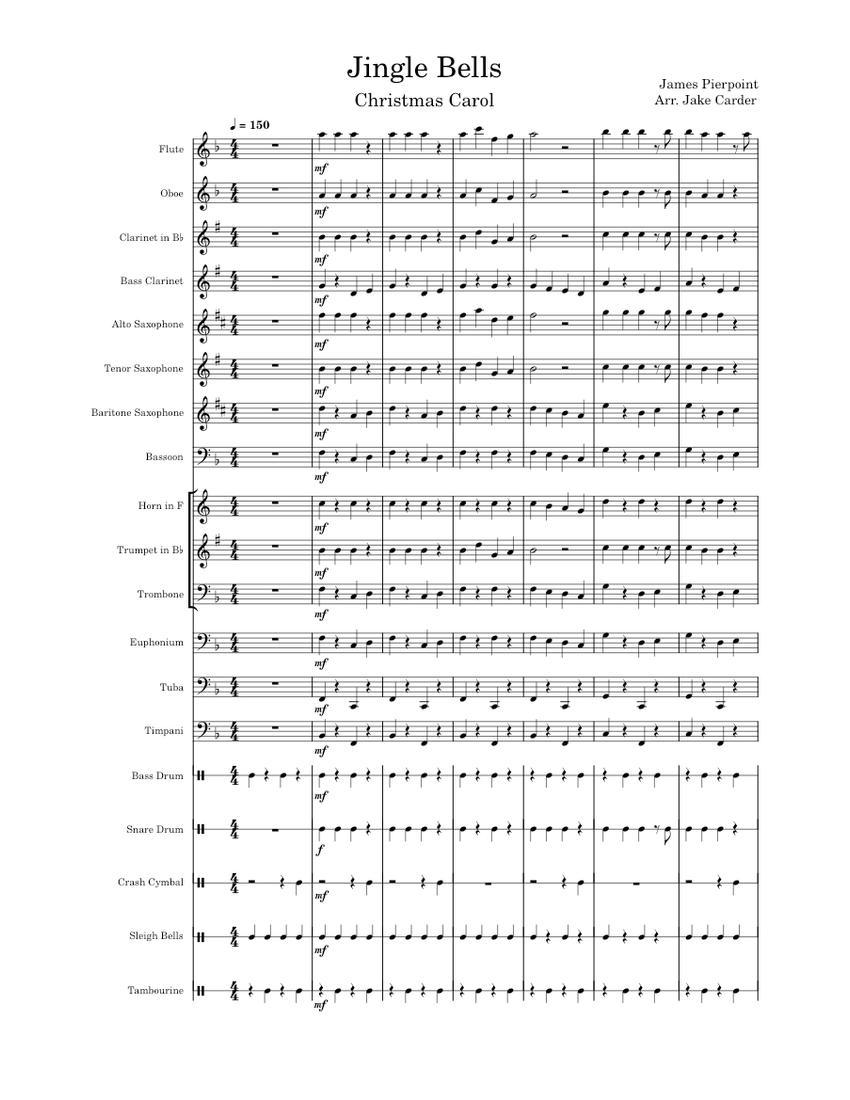Jingle Bells – James Pierpont Sheet music for Trombone, Tuba, Flute, Oboe & more instruments ...