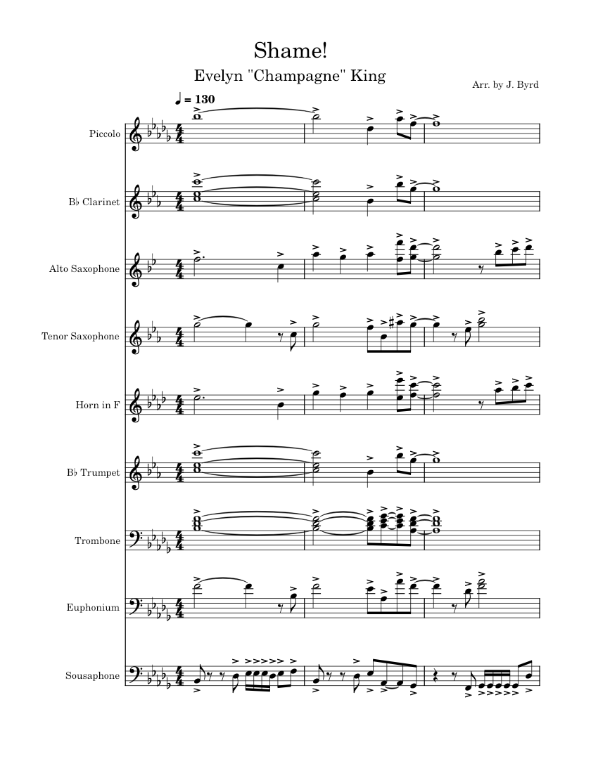 Shame – Evelyn Champagne King Shame Sheet Music for Trombone, Euphonium ...