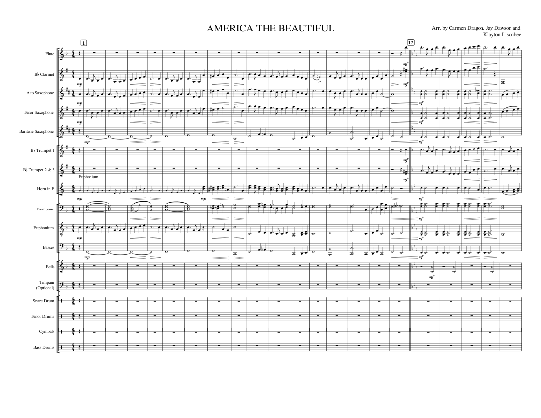 AMERICA THE BEAUTIFUL Sheet music for Trombone, Euphonium, Tuba, Flute ...