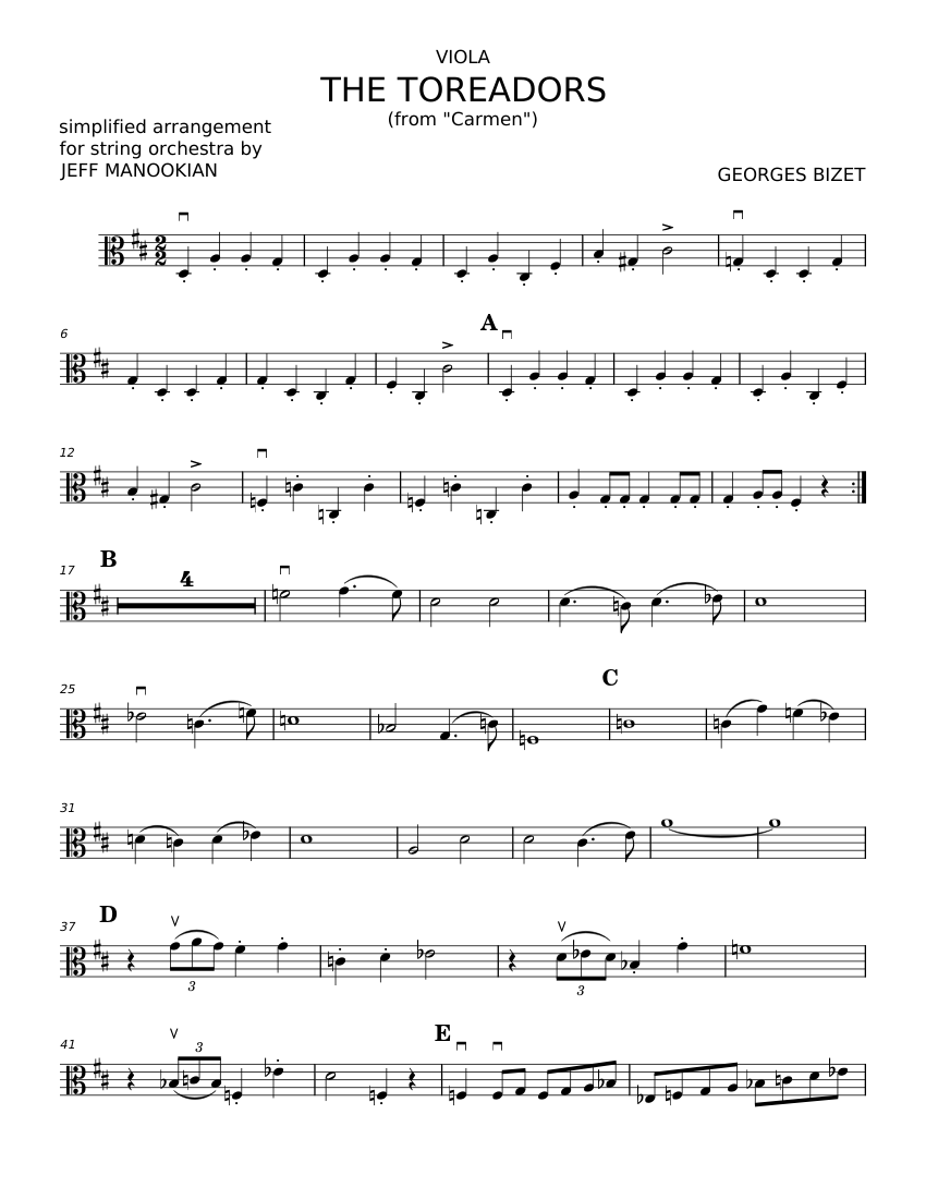 Carmen - march of the toreadors - Georges Bizet Sheet Music for Viola ...