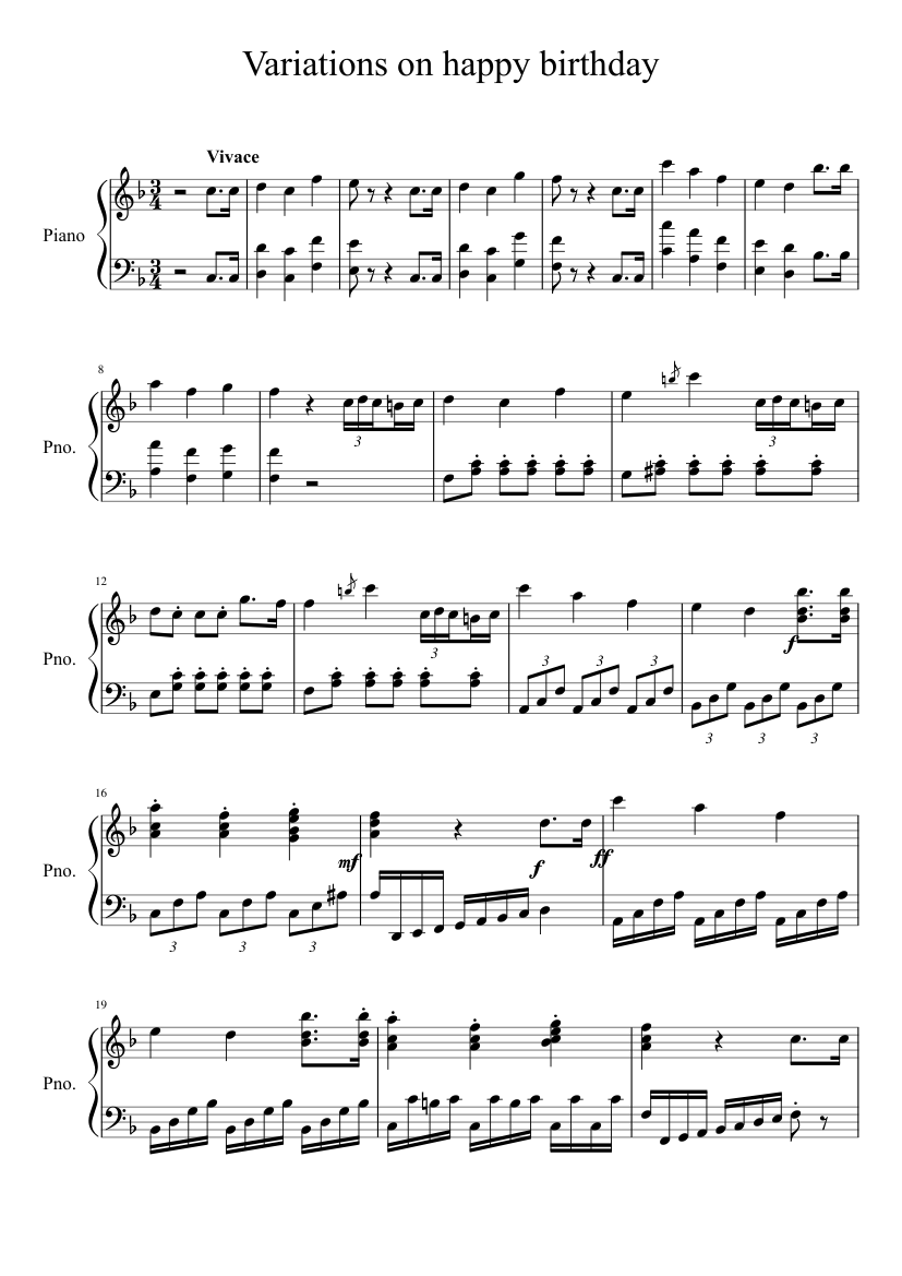 4 variations on happy birthday Sheet music for Piano (Solo) | Musescore.com