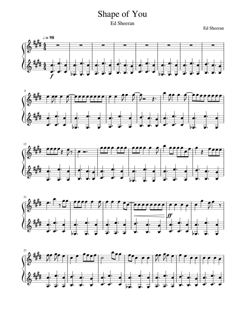 Shape of You .-. Sheet music for Piano (Solo) Easy | Musescore.com