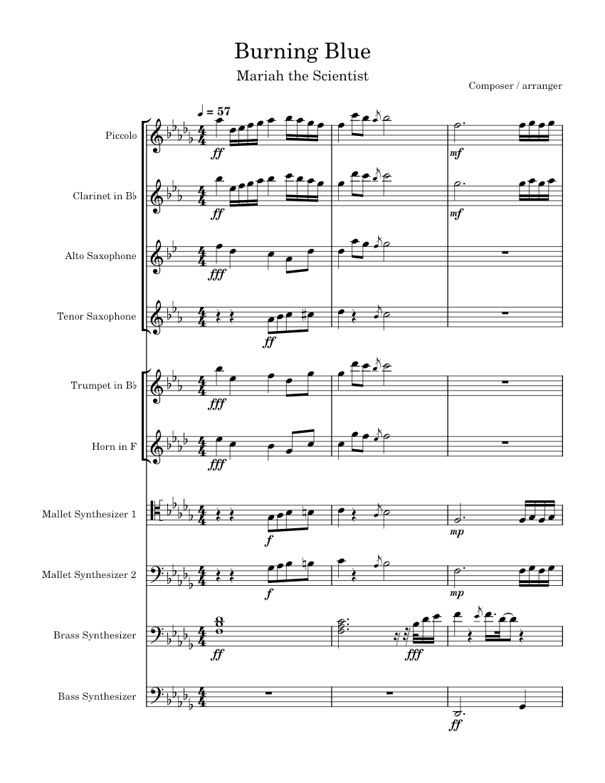 Burning Blue – Mariah The Scientist Sheet Music for Oboe, Saxophone ...