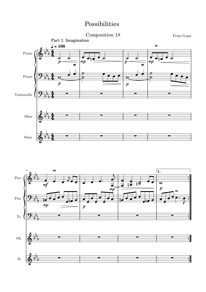 Possibilities Sheet music for Piano, Oboe, Cello, Sitar (Mixed Quintet ...