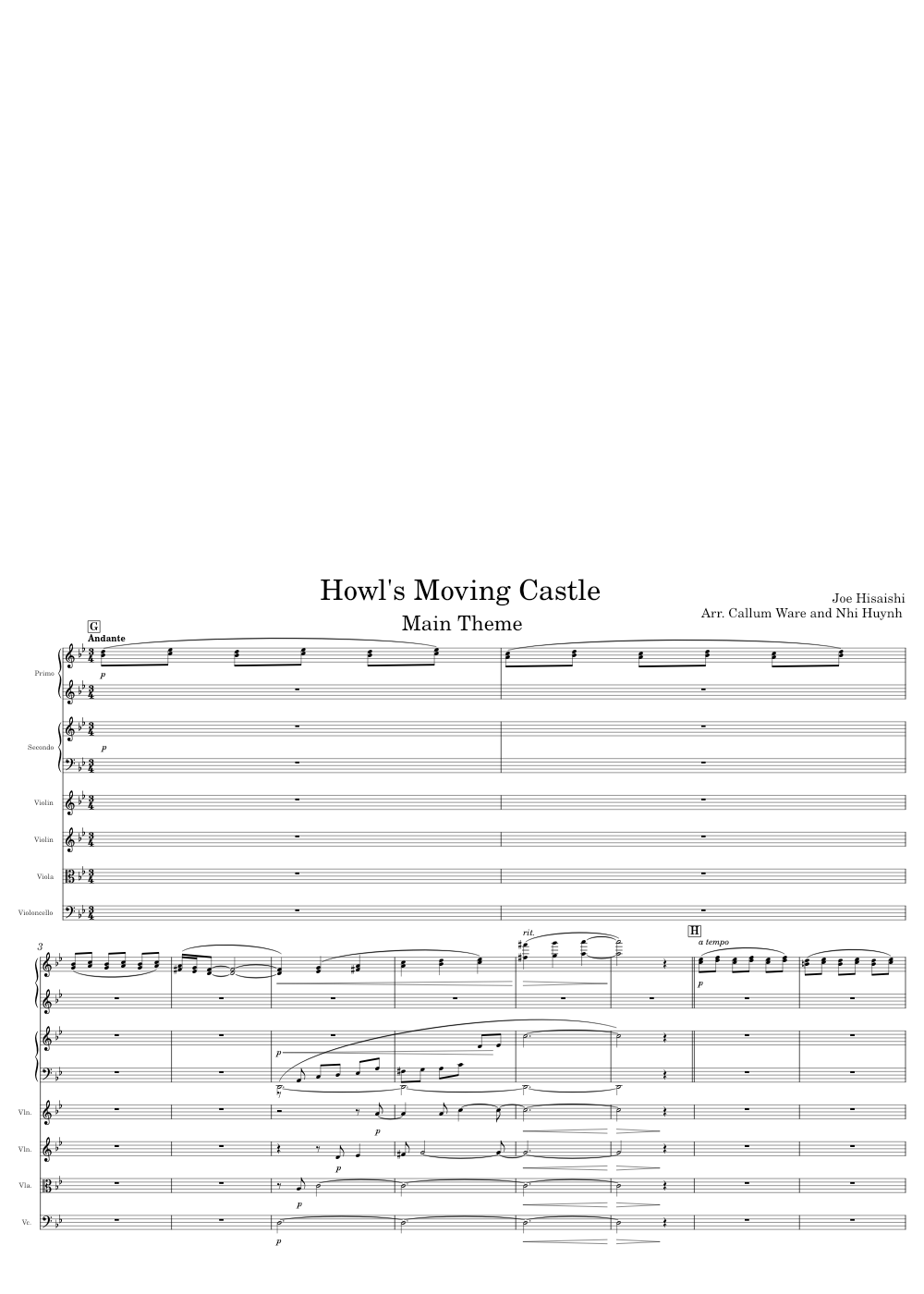 Howls_moving_Castle_part2 Sheet music for Piano, Violin, Viola, Cello ...
