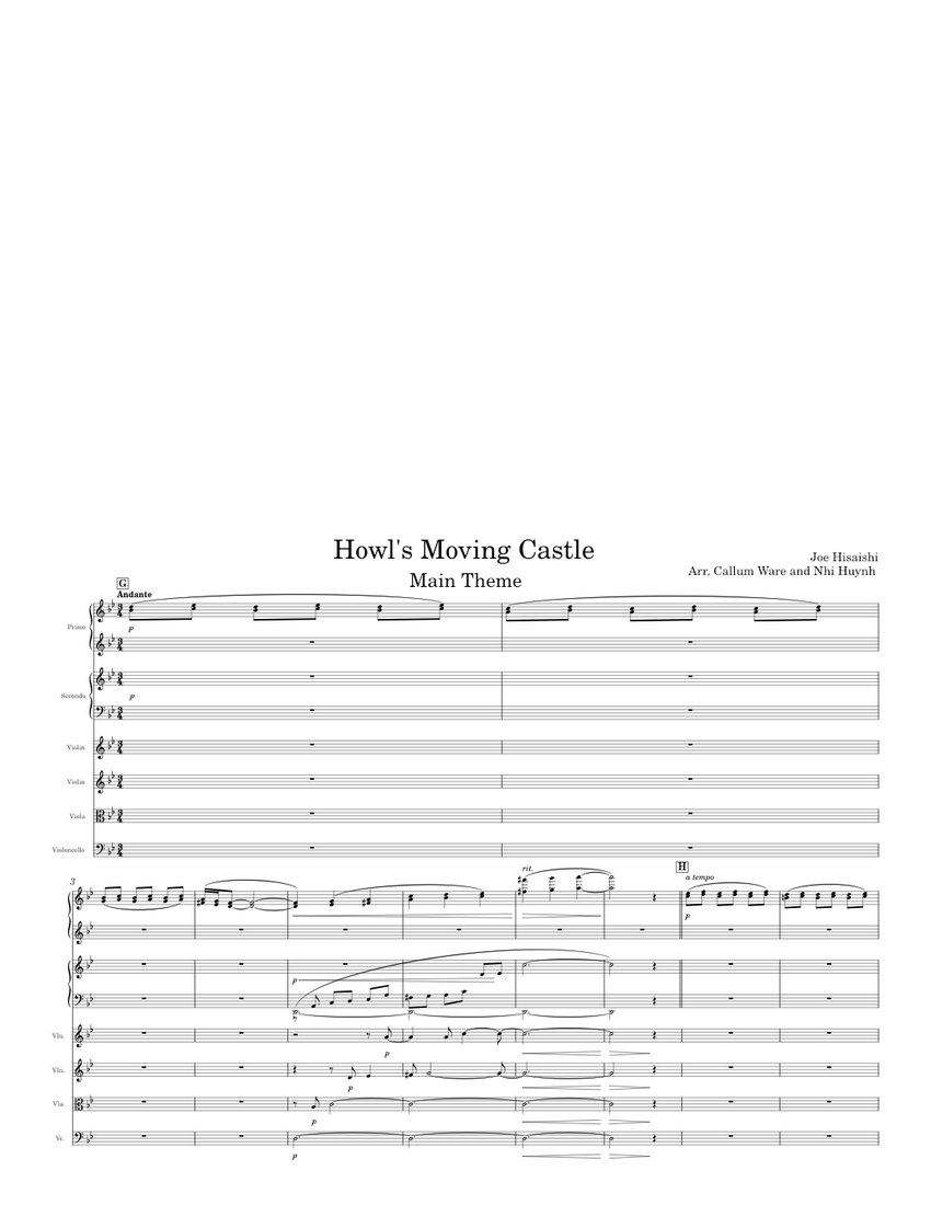 Howls_moving_Castle_part2 Sheet music for Piano, Violin, Viola, Cello ...