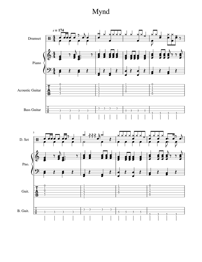 Mynd Sheet music for Piano, Guitar, Bass guitar, Drum group (Mixed ...