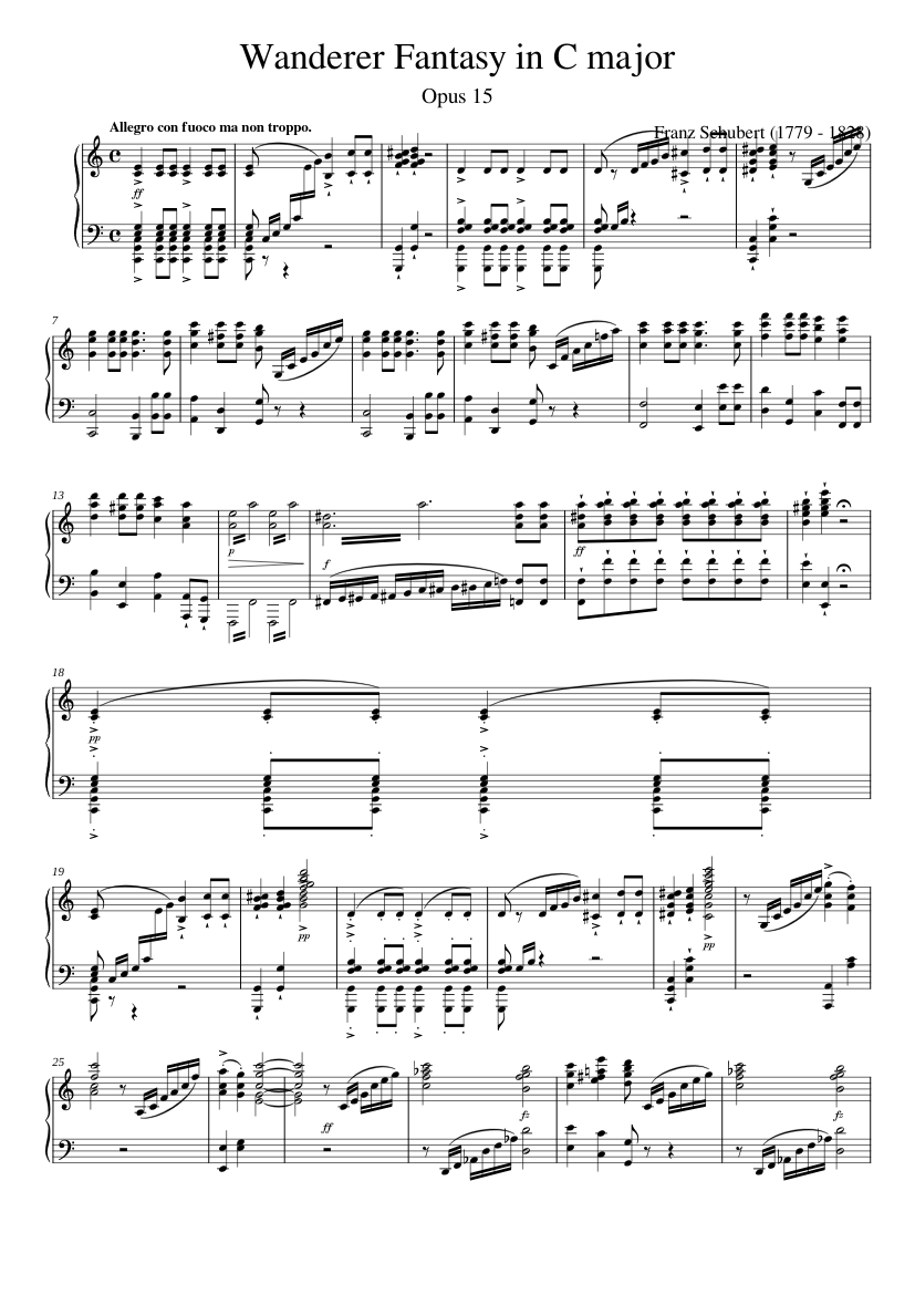 Wanderer Fantasy In C Major Opus 15 Franz Schubert Sheet music for Piano (Chamber Orchestra ...