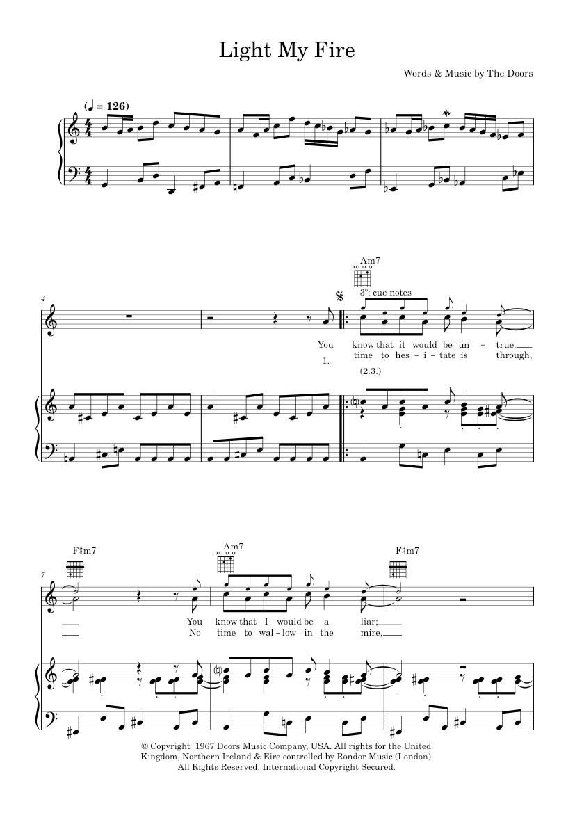 light my fire Sheet music for Piano, Vocals by The Doors Official ...